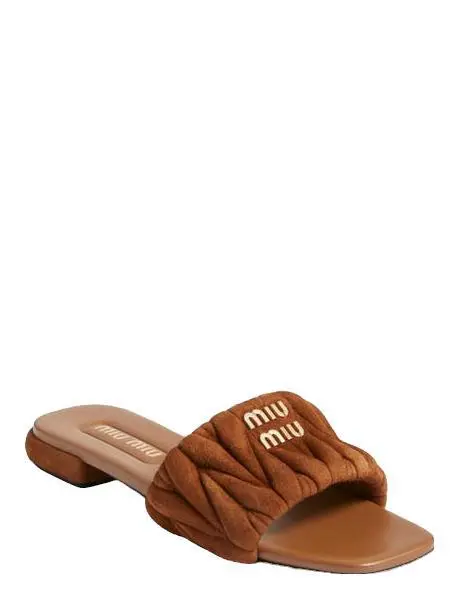 Miu Miu Matelassé Slide Sandal - Rovere