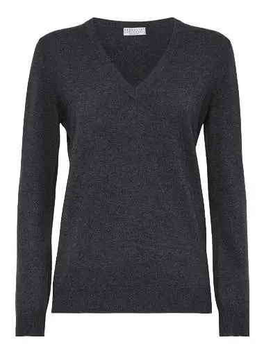Brunello Cucinelli Cashmere V-neck Sweater - Lignite Grey