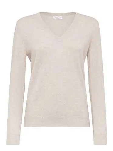 Brunello Cucinelli Cashmere V-neck Sweater - Oyster
