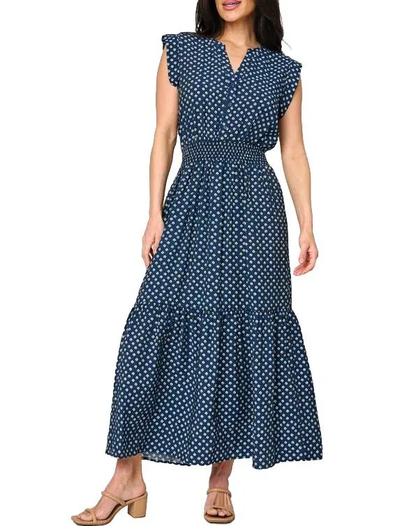 GIBSONLOOK Bohemian Smock Waist Maxi Dress - Navy Daisy