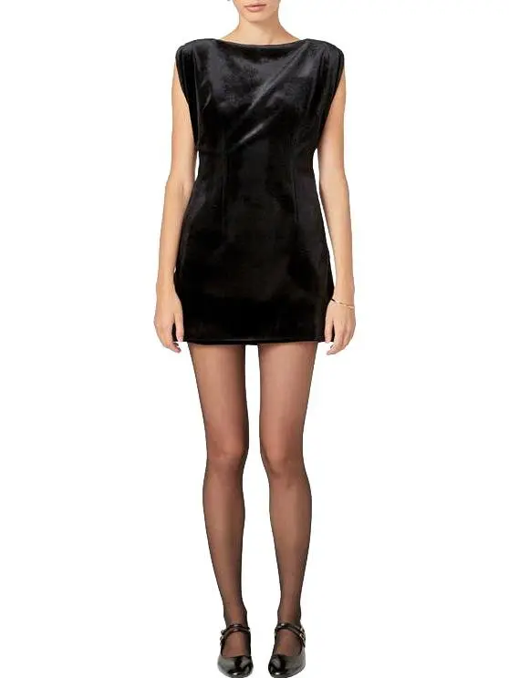 English Factory Velvet Power Shoulder Mini Dress - Black