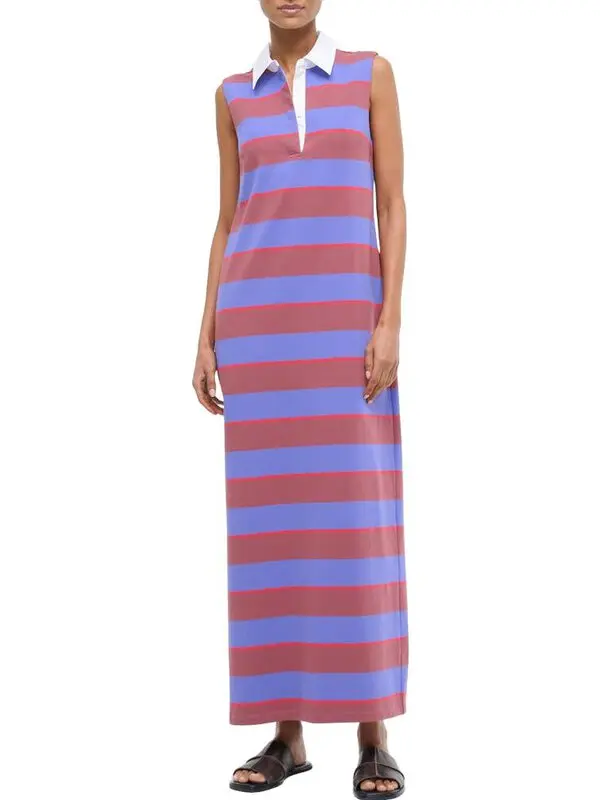 Staud Julius Sleeveless Polo Maxi Dress - Atlas Rugby Stripe