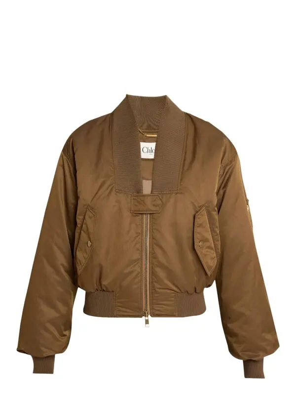 Chloé V-neck Bomber Jacket - Authentic Brown