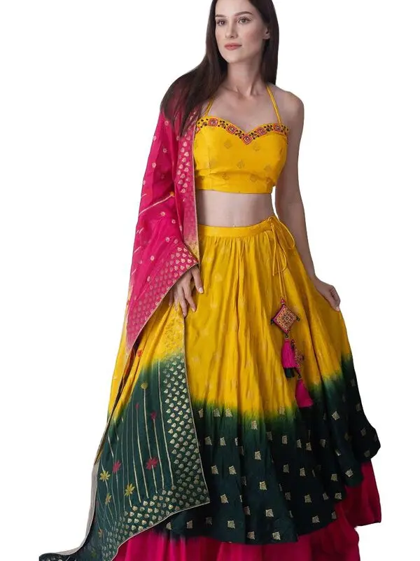 RAAS Layered Lehenga Choli Set - Yellow