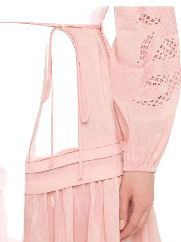 Kobi Halperin Eyelet-embroidered Flounce Midi Dress - Quartz