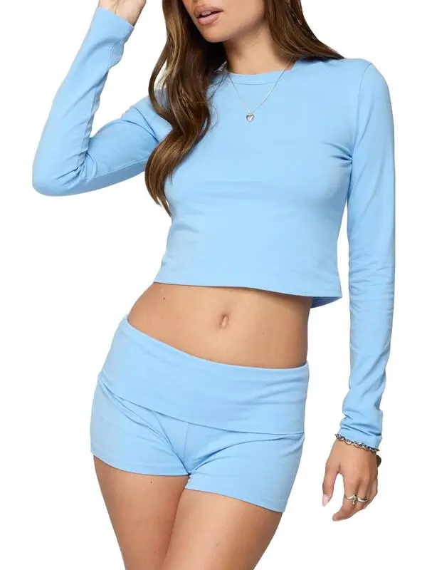 EDIKTED Long Sleeve Crop Top - Blue