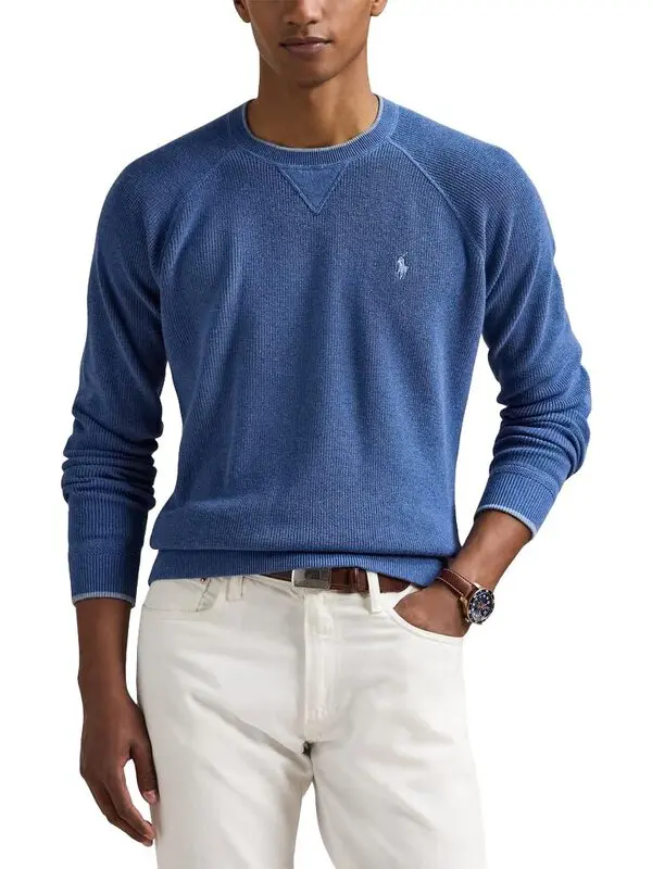 Polo Ralph Lauren Textured Cotton Crewneck Sweater - Tide Pool Blue Combo