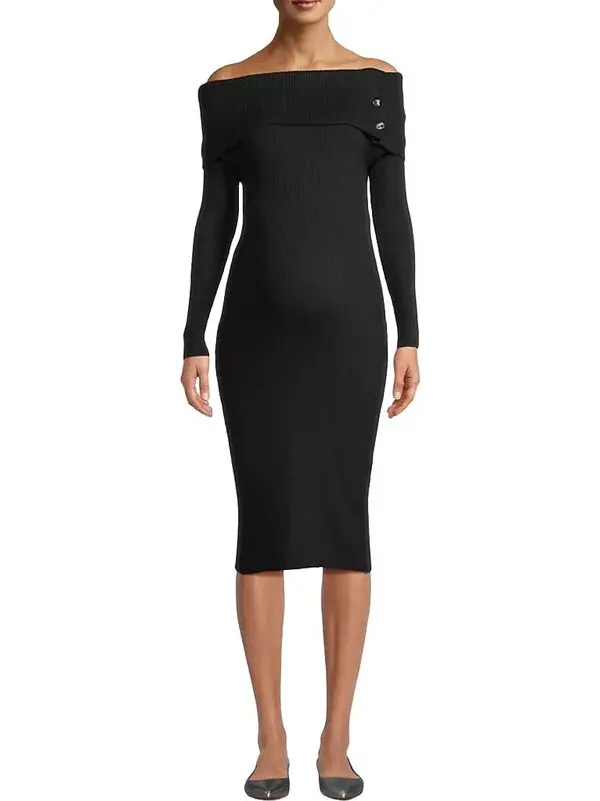 EMILIA GEORGE Carrie Off-shoulder Knit Dress - Black