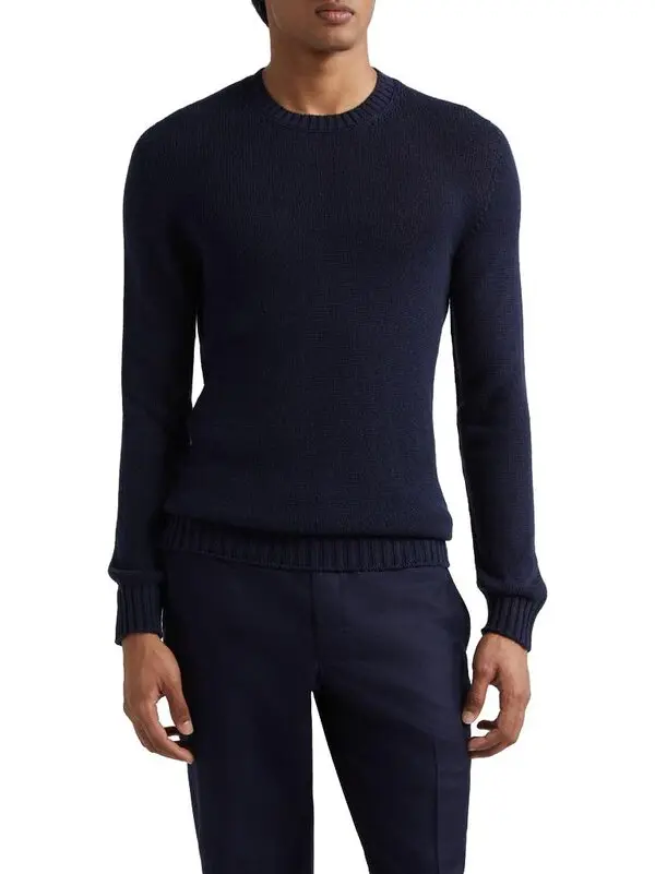 Thom Sweeney Bourette Silk Crewneck Sweater - Navy