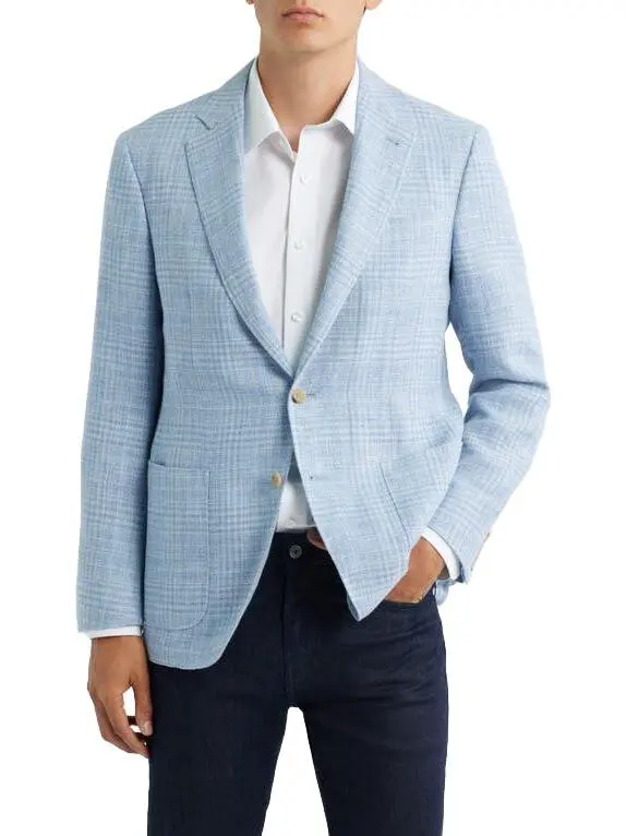 Canali Kei Trim Fit Plaid Linen & Wool Sport Coat - Light Blue