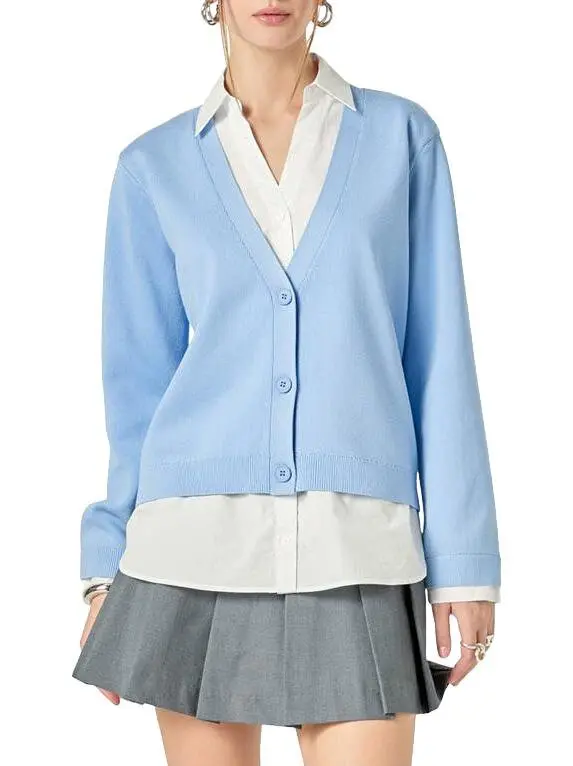 English Factory Mixed Media Button-up Shirt - Powder Blue