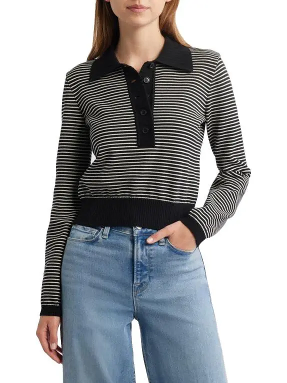 FRAME The Graduate Stripe Cotton Polo Sweater - Black Multi