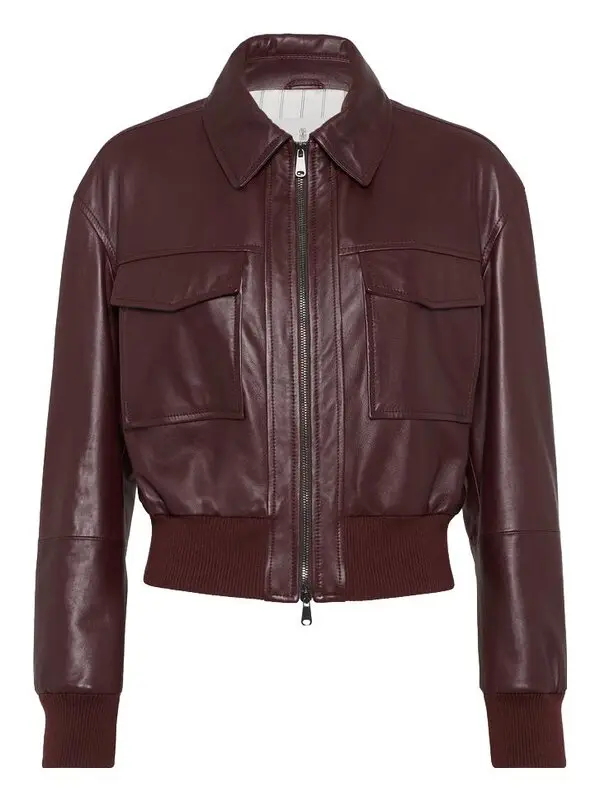 Brunello Cucinelli Nappa Leather Bomber Jacket - Amaranth