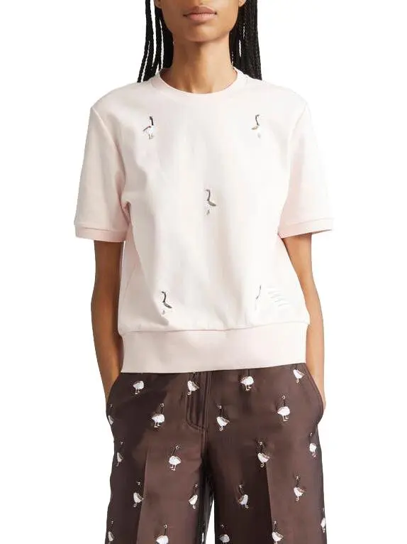 Thom Browne Embroidered Geese Short Sleeve Sweatshirt - Light Pink