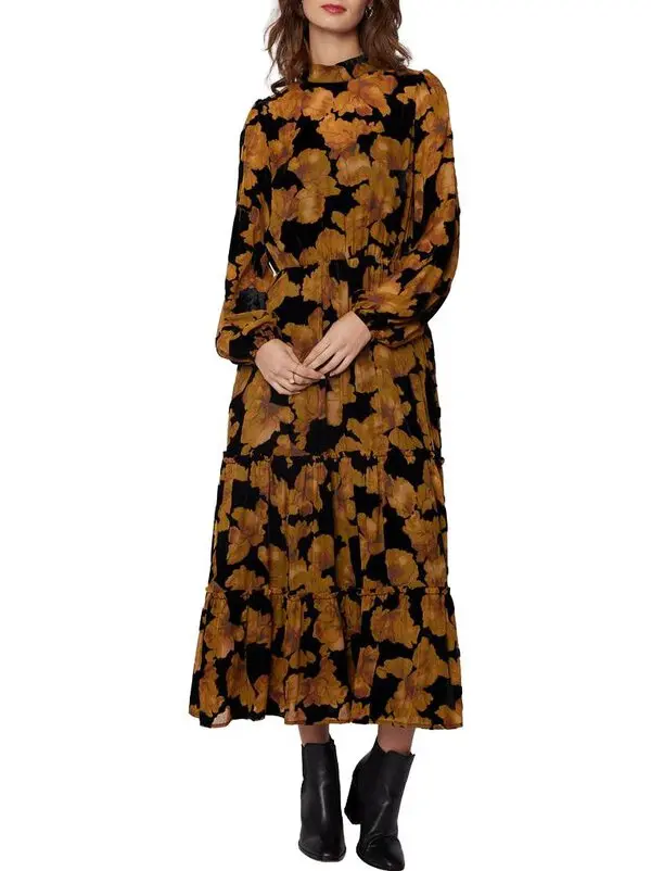 LOST + WANDER Massimo Long Sleeve Maxi Dress - Black Gold