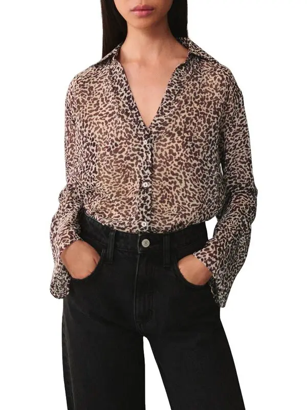 Mango Leopard Print Button-up Shirt - Brown