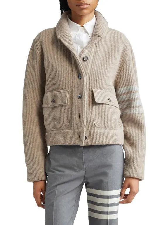 Thom Browne 4-bar Rib Stitch Wool Blend Bomber Jacket - Medium Brown