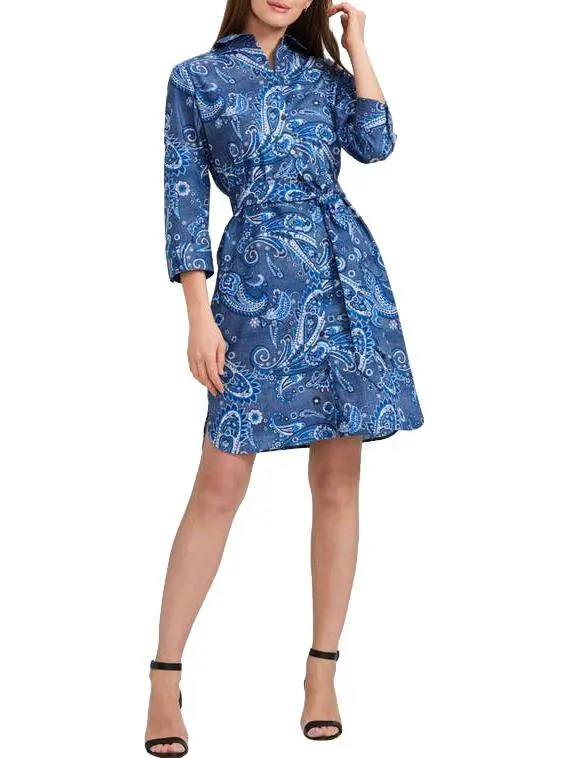 Foxcroft Rocca Paisley Print Cotton Shirtdress - Blue/ Multi