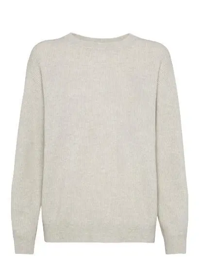 Brunello Cucinelli English Rib Knit Cashmere Sweater - Oyster