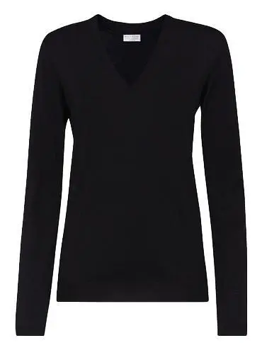 Brunello Cucinelli V-neck Knit Top - Black