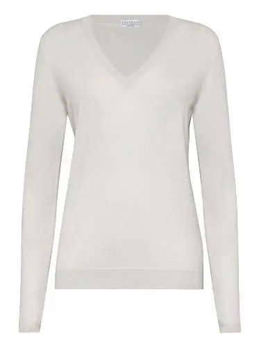 Brunello Cucinelli V-neck Knit Top - Rice