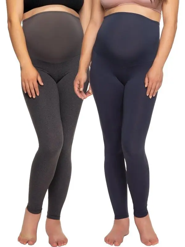 Felina Velvety Soft Maternity Leggings 2 Pack - Navy Charcoal