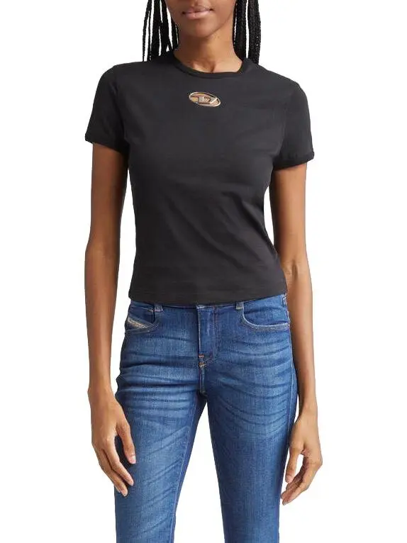 DIESEL® Metallic Oval D Cutout Slim Fit T-shirt - Deep Black