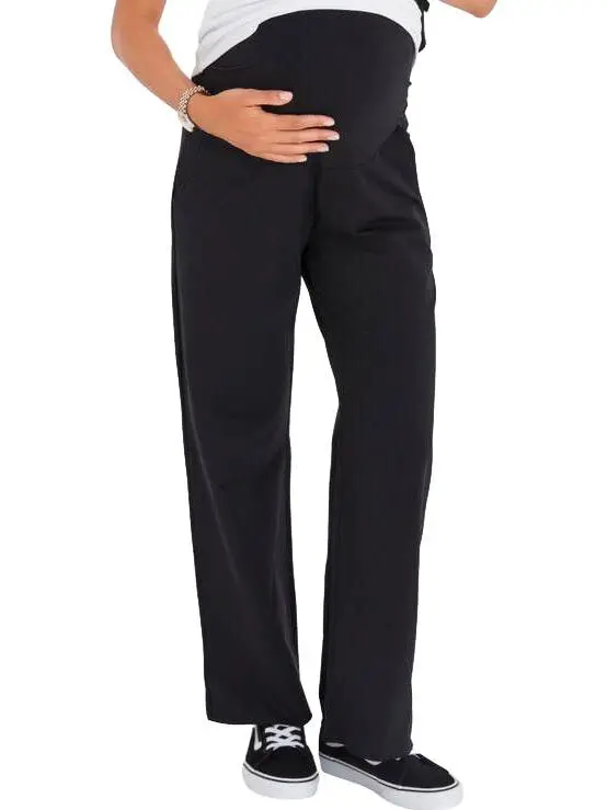 ACCOUCHEE Foldover Waistband Stretch Cotton Jogger Pants - Black