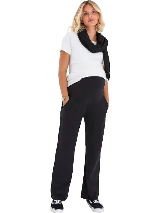 ACCOUCHEE Foldover Waistband Stretch Cotton Jogger Pants - Black