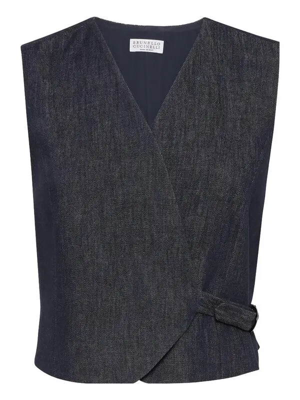 Brunello Cucinelli Vest With Monili - Dark Denim