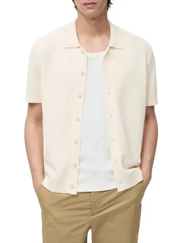 Mango Short Sleeve Knit Button-up Shirt - Ivory White