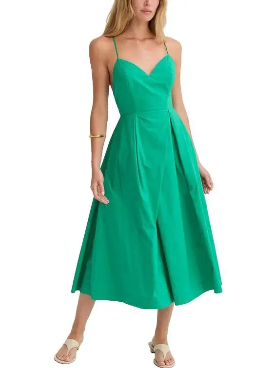 CRESCENT V-neck Poplin Midi Dress - Green