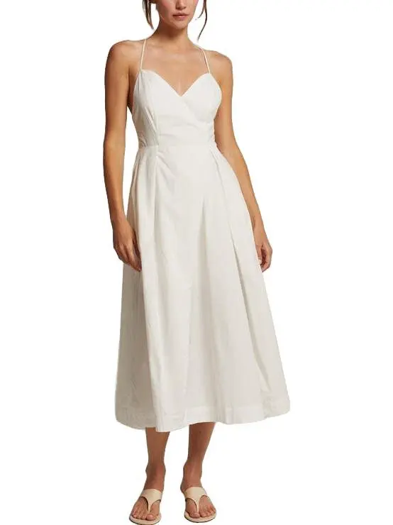 CRESCENT V-neck Poplin Midi Dress - White