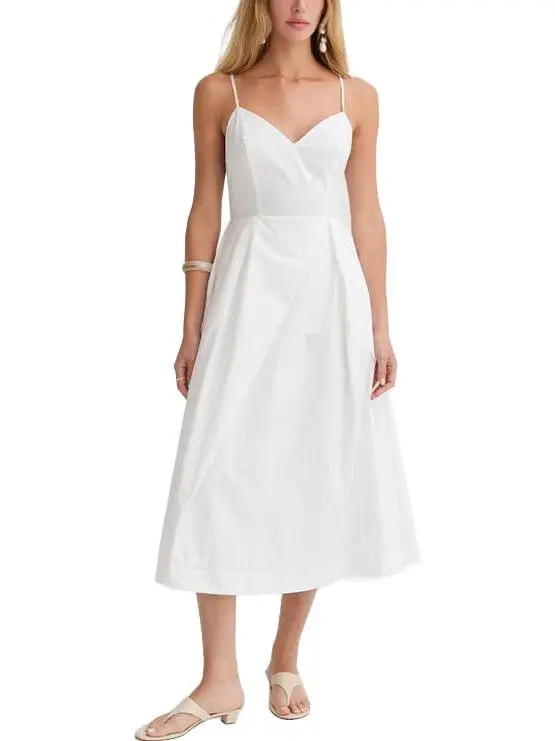 CRESCENT V-neck Poplin Midi Dress - White