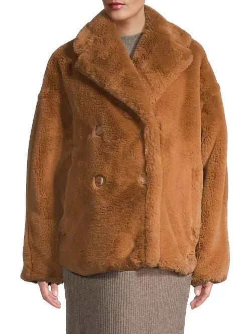 EMILIA GEORGE Maia Faux Fur Coat - Brown