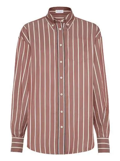Brunello Cucinelli Striped Poplin Shirt - Amaranth