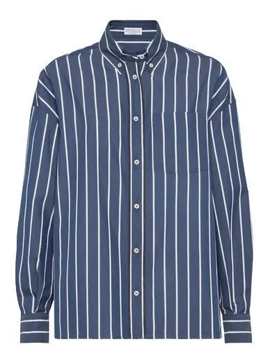Brunello Cucinelli Striped Poplin Shirt - Blue