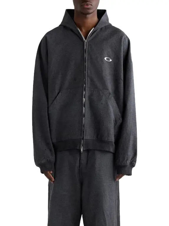 Balenciaga Trompe L'oeil Denim Zip-up Hoodie - 1140 Anthracite