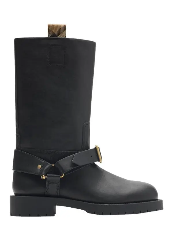 Burberry Leather Saddle Boots - Black