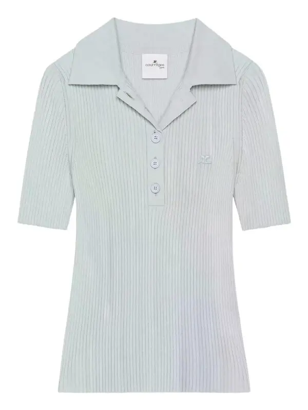 COURREGES Ribbed Short-sleeve Polo Top - Blue
