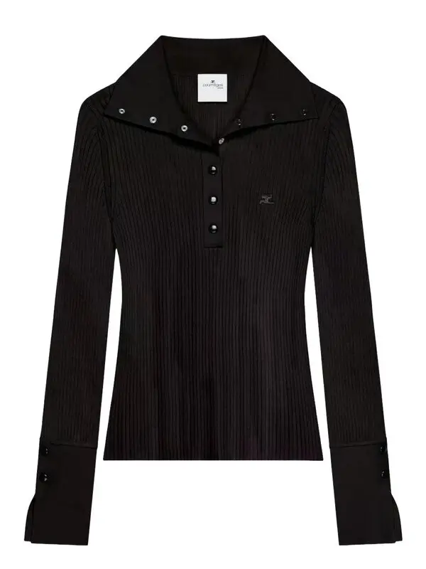 COURREGES Ribbed Polo Top - Black