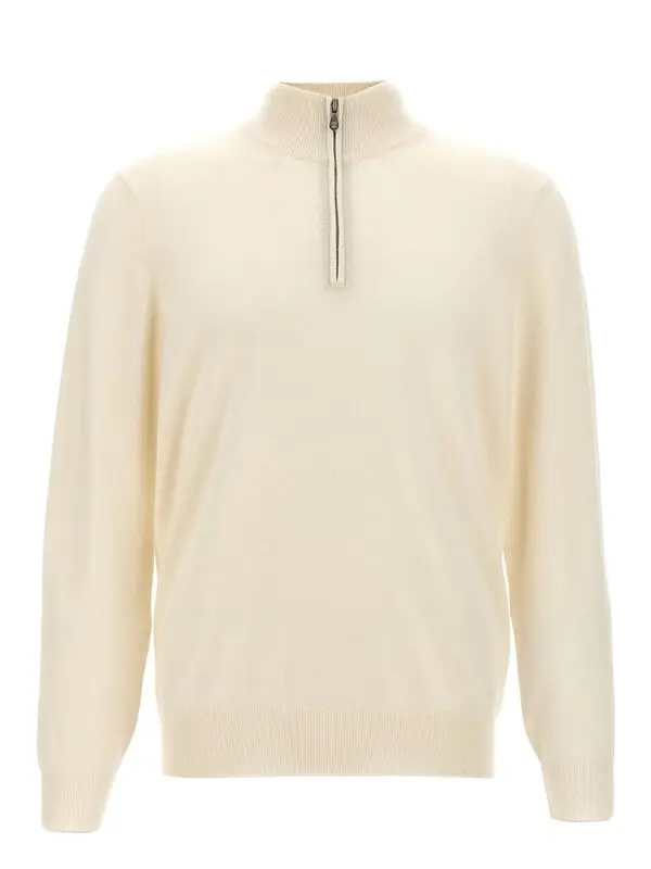 Brunello Cucinelli Cashmere Zip Sweater - White
