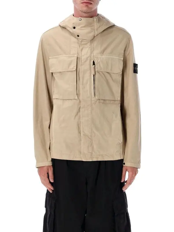 Stone Island Canvas Weave Cotton Hooded Field Jacket - Beige