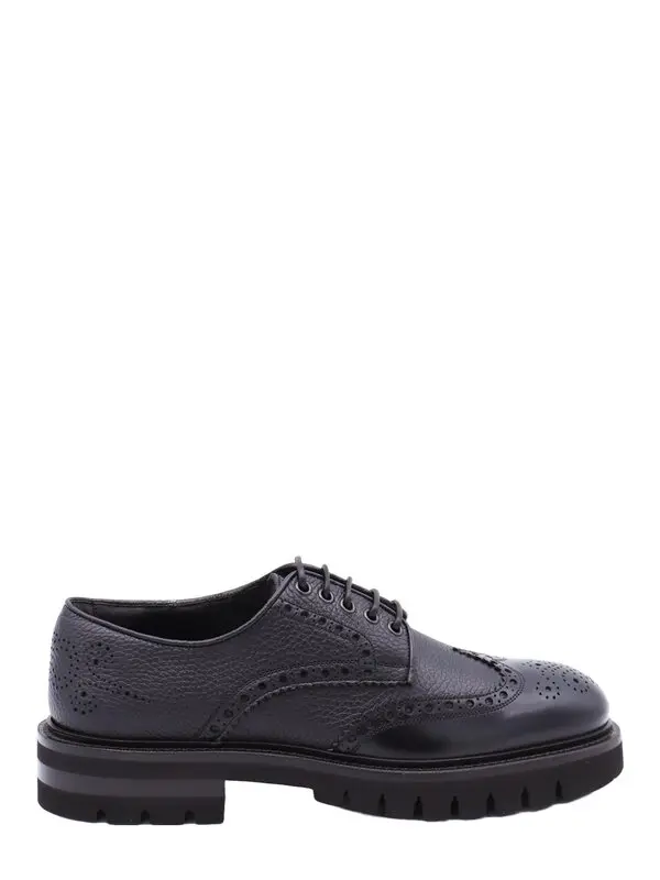 FERRAGAMO Leather Aspen Lace Up Shoes - Black