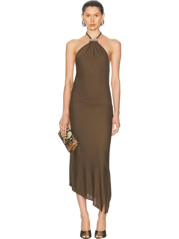 Attico Halter Neck Gown - Military Green