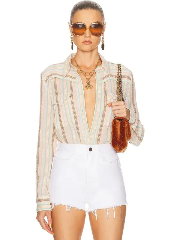Chloé Button Down Long Sleeve Top - Multicolor White