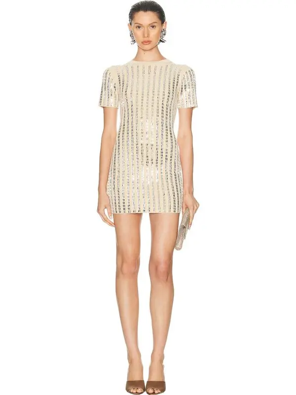 David Koma All Over Rhinestone Mini Dress - Beige & Silver