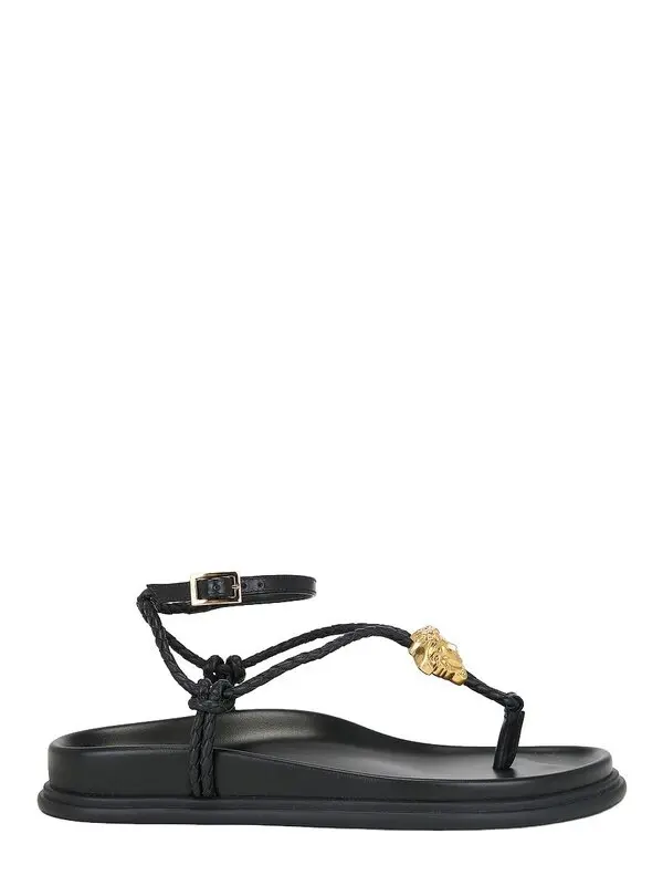 Versace Strappy Sandal With La Medusa Accent - Black & Gold