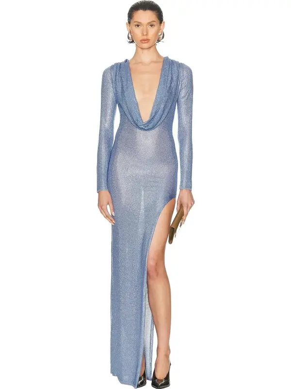 David Koma Jersey & Hotfix Gown - Blue