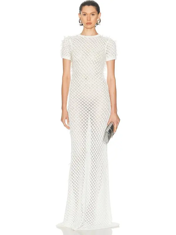 David Koma Gradient Glass Embroidery Gown - White